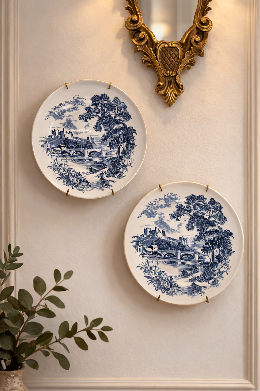 Vintage Wedgwood Blue & White Porcelain Landscape Plates – Novantique